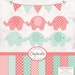 Premium Elephant Clipart, Vectors & Digital Papers in Mint and Coral ...