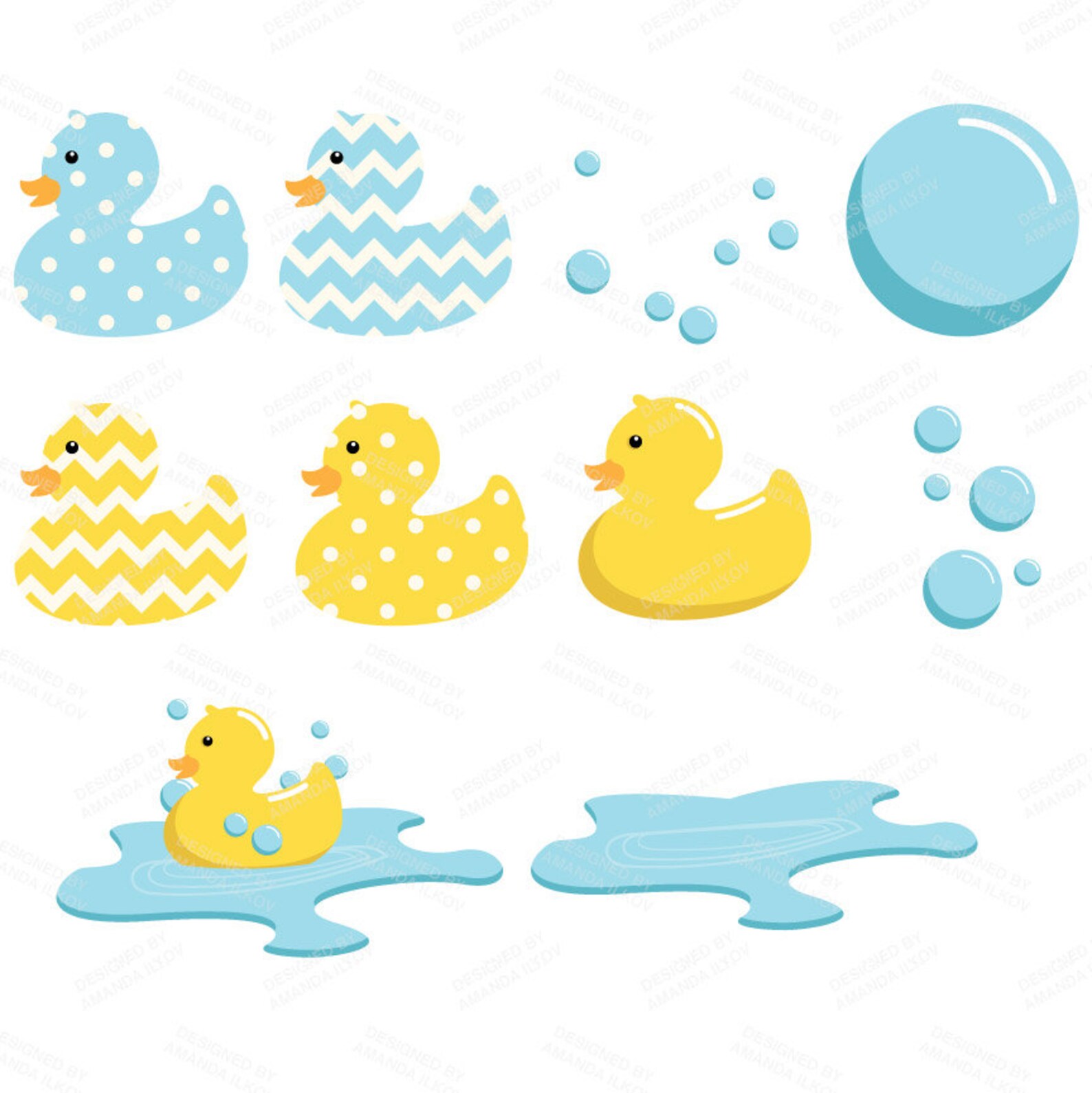 Premium Rubber Duck Clip Art & Digital Paper Set Rubber Duck - Etsy