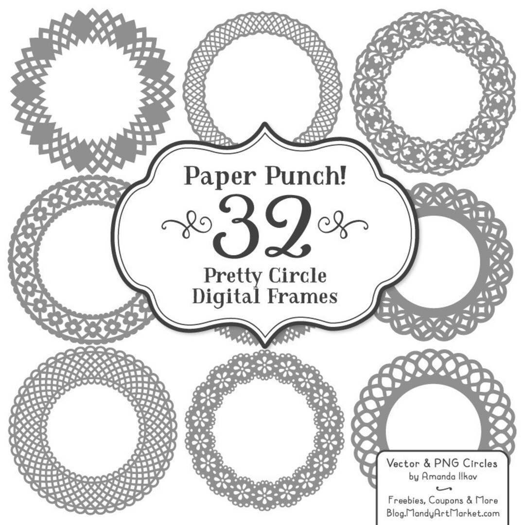 32 Premium Paper Punch Grey Lace Frames Clipart & Vectors - Grey Lace ...