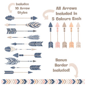 Professional Tribal Arrows Clipart & Vectors in Navy and Blush - Arrows ...