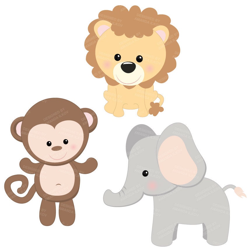 Professional Baby Jungle Animals Clipart & Vector Set Baby | Etsy