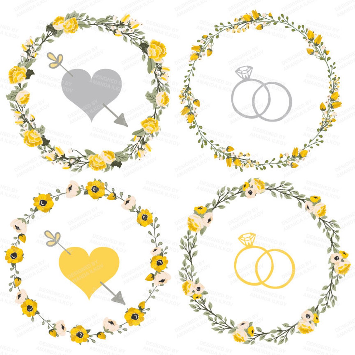 Premium Wedding Floral Clipart & Vectors Sunshine Yellow - Etsy