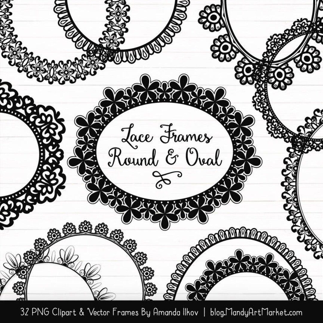 Black Round Lace Frames Clipart & Vectors - Black Lace Frames, Black ...