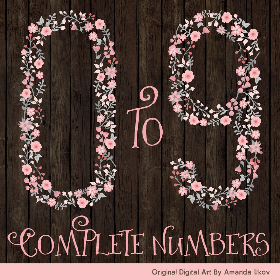 Premium Floral Numbers Clipart & Vectors in Pink and Grey - Etsy