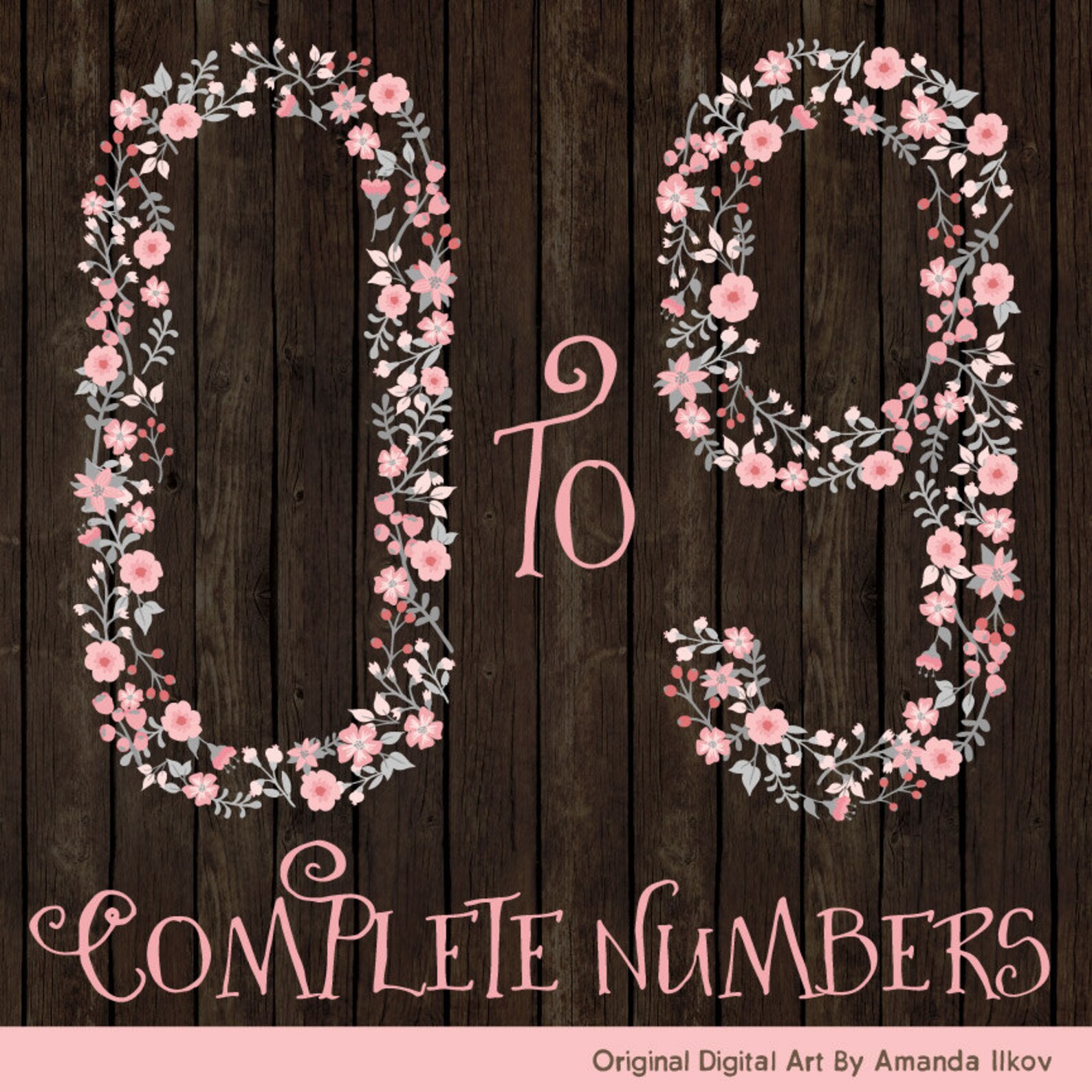 Premium Floral Numbers Clipart & Vectors in Pink and Grey - Pink Flower ...