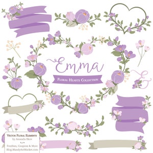 Emma Floral Heart Clipart & Vectors in Lavender - Lavender Flowers ...