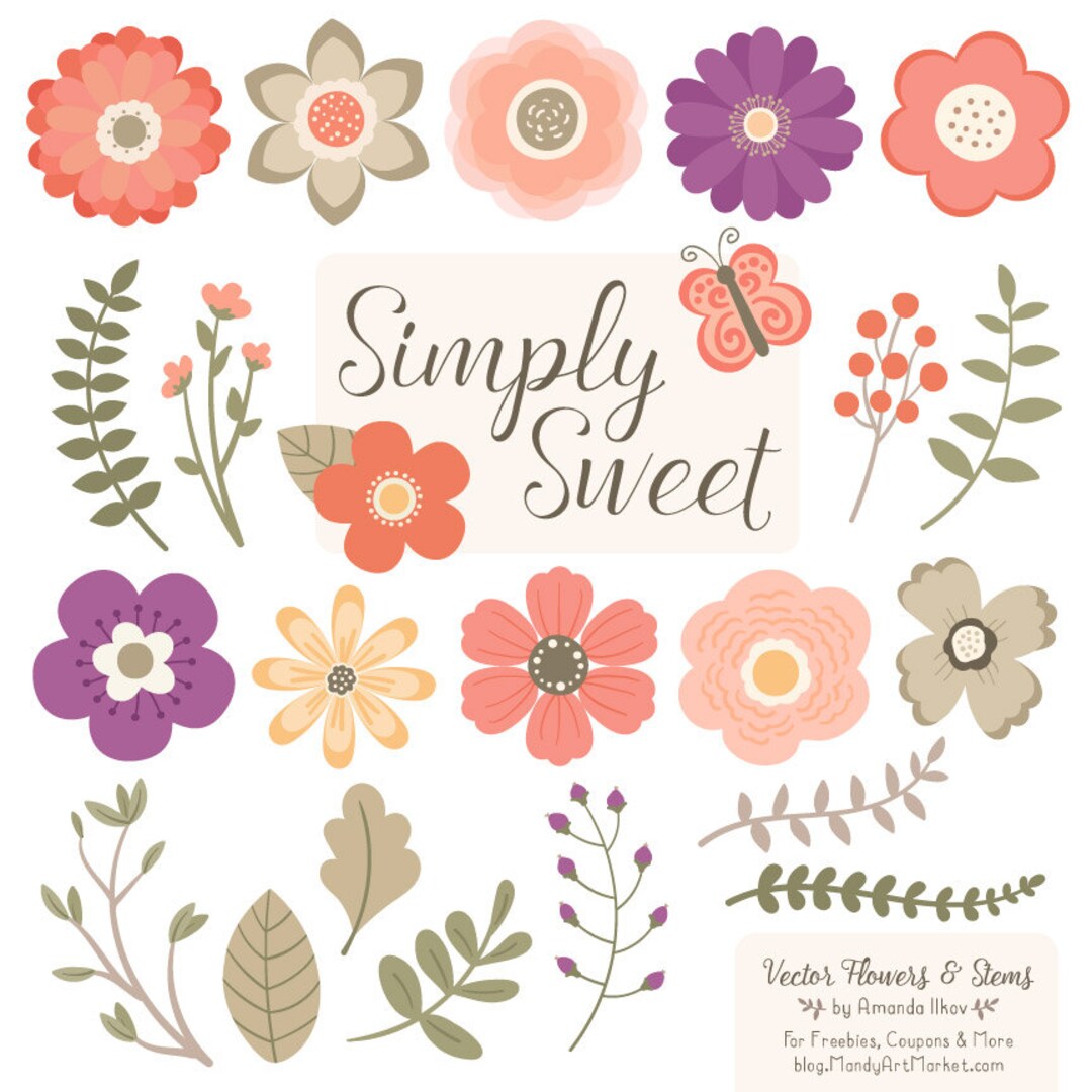 Cute Flowers Clipart in Antique Peach - Antique Peach Vector Flowers ...