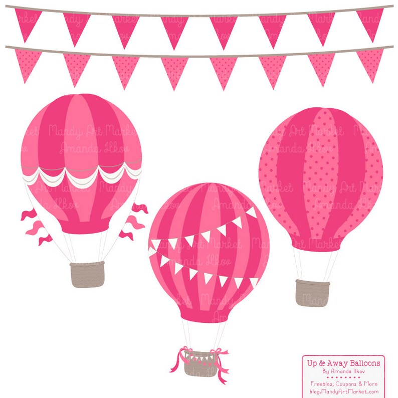 Hot Pink Hot Air Balloons Clipart With Digital Papers Pink - Etsy