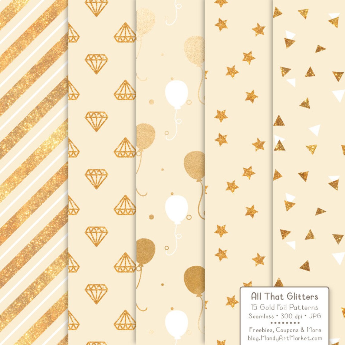 Celebrate Gold Foil Digital Papers in Cream Party Patterns | Etsy