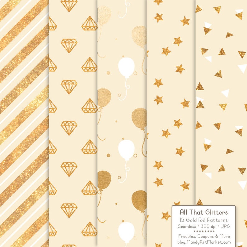 Celebrate Gold Foil Digital Papers in Cream - Party Patterns, Party ...