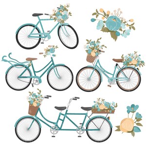 Emma Floral Bicycle Clipart & Vectors in Vintage Blue - Rose Bicycles ...