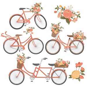 Emma Floral Bicycle Clipart & Vectors in Antique Peach Peach Bicycles ...