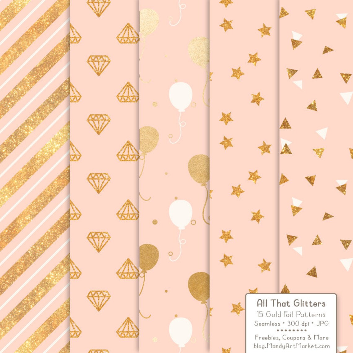 Premium Gold Foil Peach Digital Papers - Party Patterns, Party Digital ...