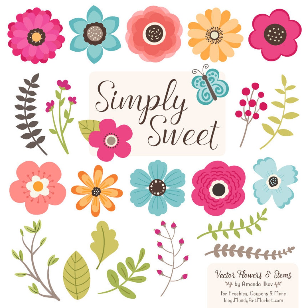 Cute Flowers Clipart in Bohemian - Bohemian Vector Flowers, Bohemian ...
