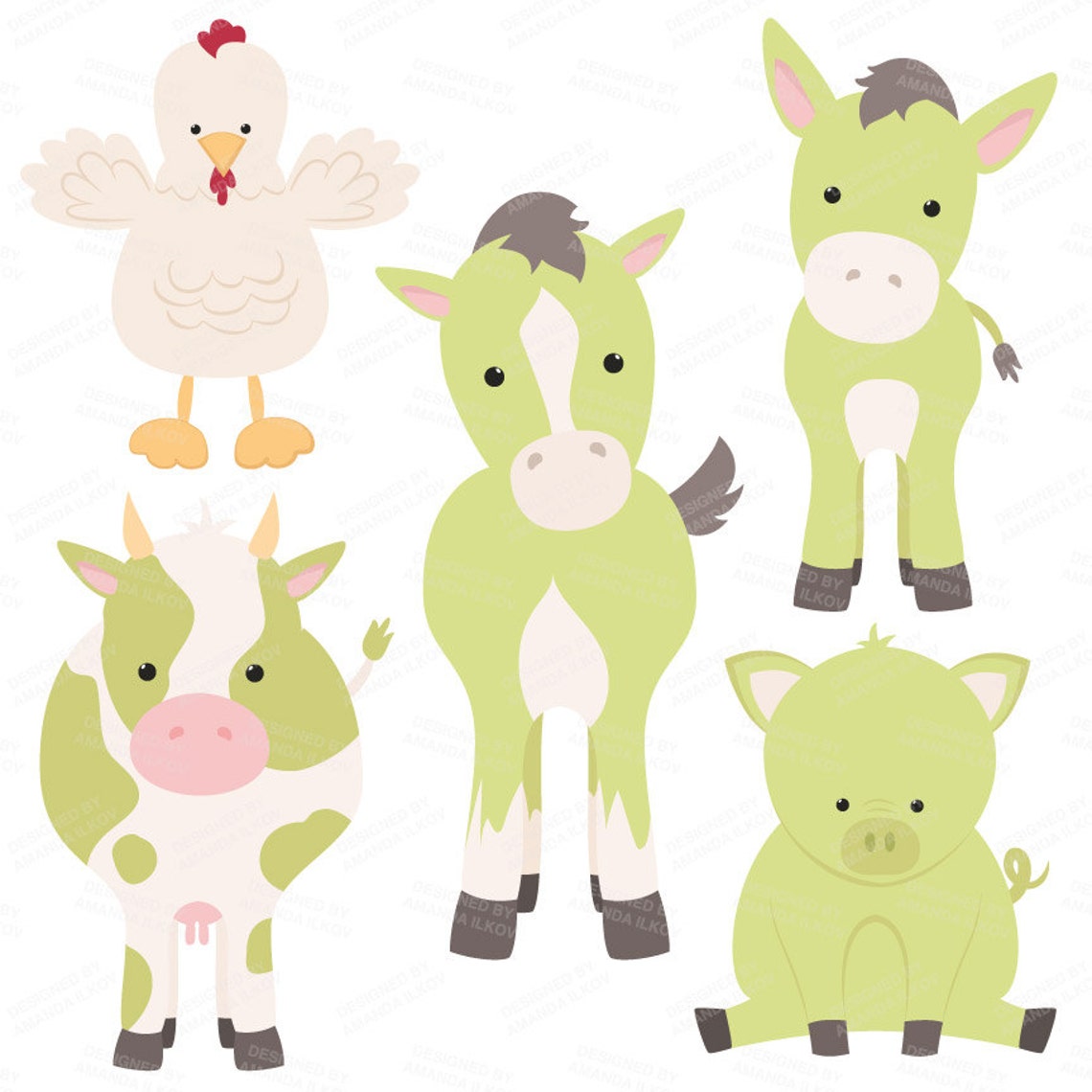 Premium Green Farm Animals Clip Art & Vectors in Bamboo Farm | Etsy