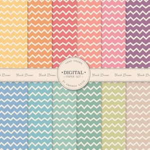 Professional Hand Drawn Vintage Chevron Digital Paper Set Chevron ...