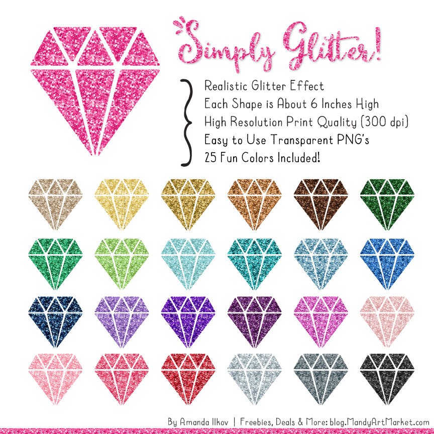 Professional Glitter Diamonds Clipart Glitter Diamonds | Etsy