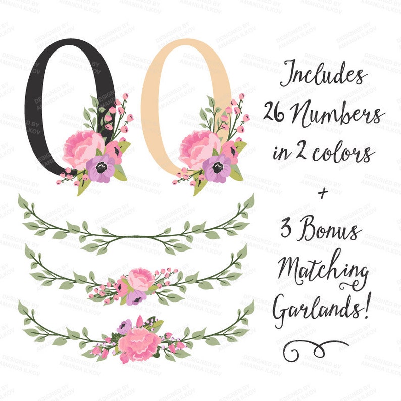 Premium Floral Numbers Clipart & Vectors - Garden Party Flower Numbers ...