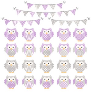 Premium Owl Clipart, Vectors & Digital Papers in Lavender With Grey ...