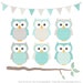 Patterned Aqua Owls Clipart and Digital Papers Aqua Owl - Etsy