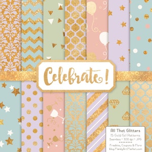 Celebrate Gold Foil Digital Papers in Grandmas Garden - Party Patterns ...