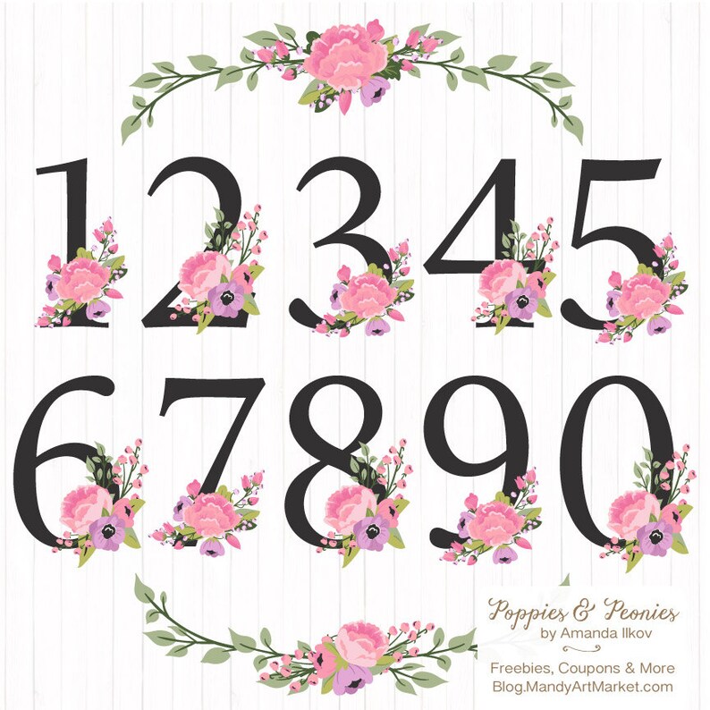 Premium Floral Numbers Clipart & Vectors Garden Party Flower | Etsy