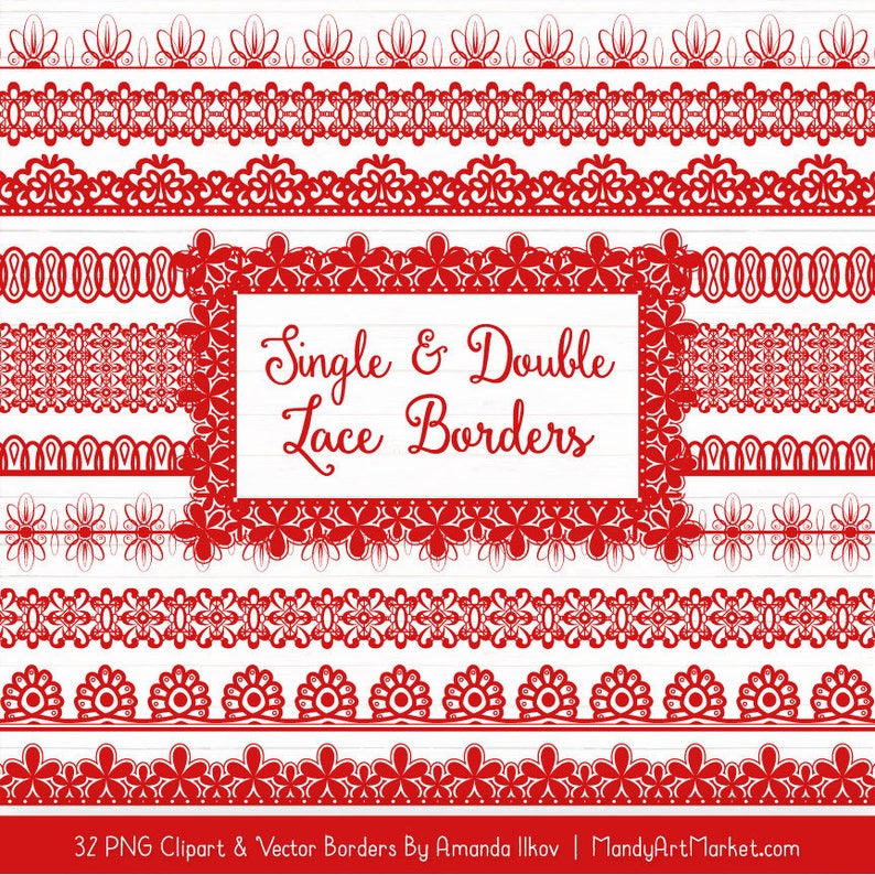 Red Lace Borders Clipart & Vectors Red Lace Borders Red - Etsy