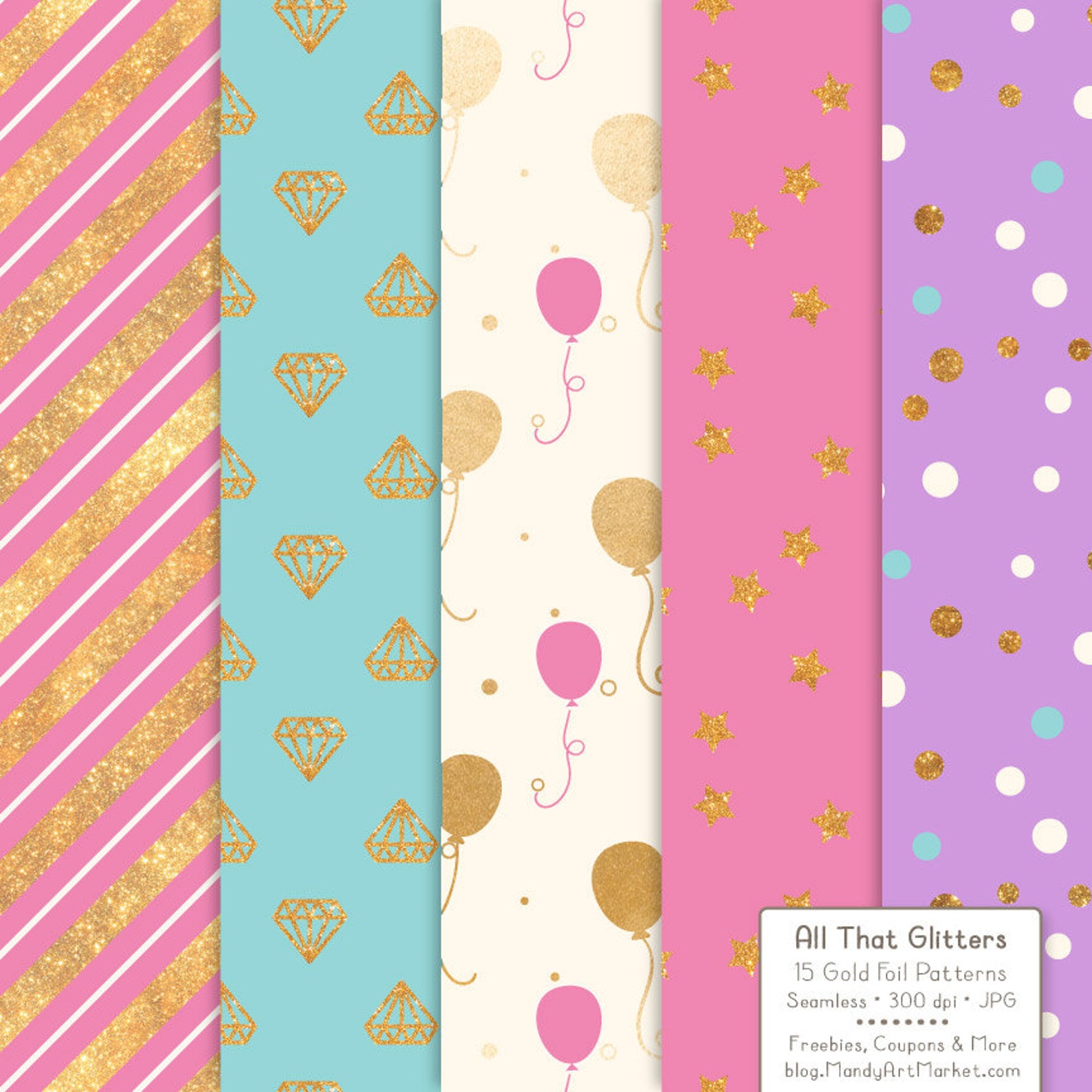 Celebrate Gold Foil Digital Papers in Fresh - Party Patterns, Party ...