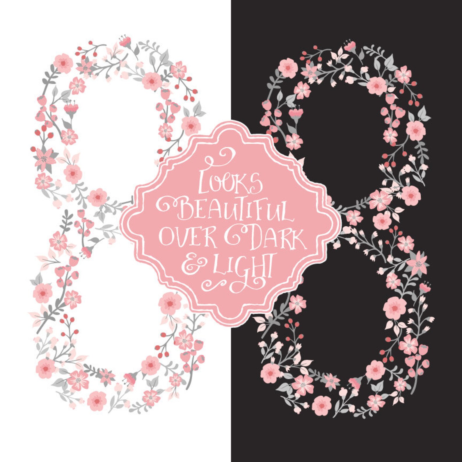 Premium Floral Numbers Clipart & Vectors in Pink and Grey - Pink Flower ...
