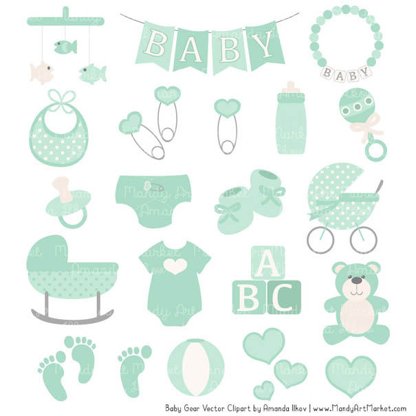 Premium Oh Baby Clipart & Vectors Set in Mint - Mint Green Baby Clipart ...