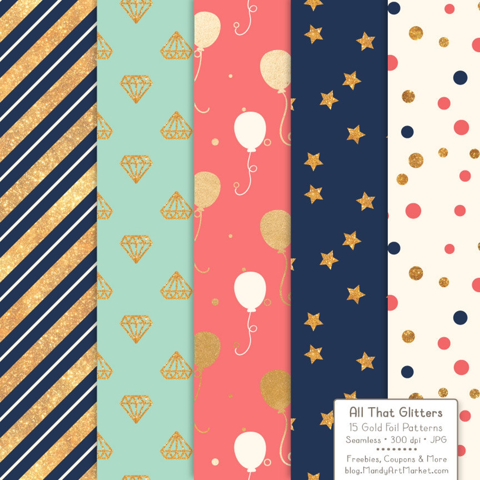 Premium Gold Foil Modern Chic Digital Papers - Party Patterns, Party ...