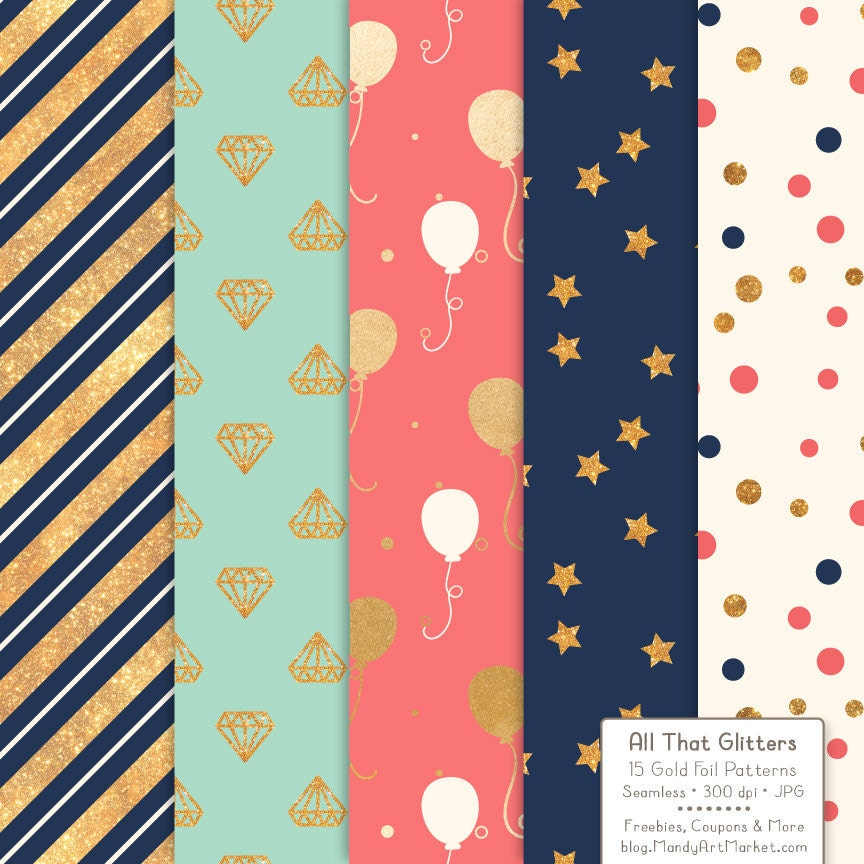 Premium Gold Foil Modern Chic Digital Papers - Party Patterns, Party ...