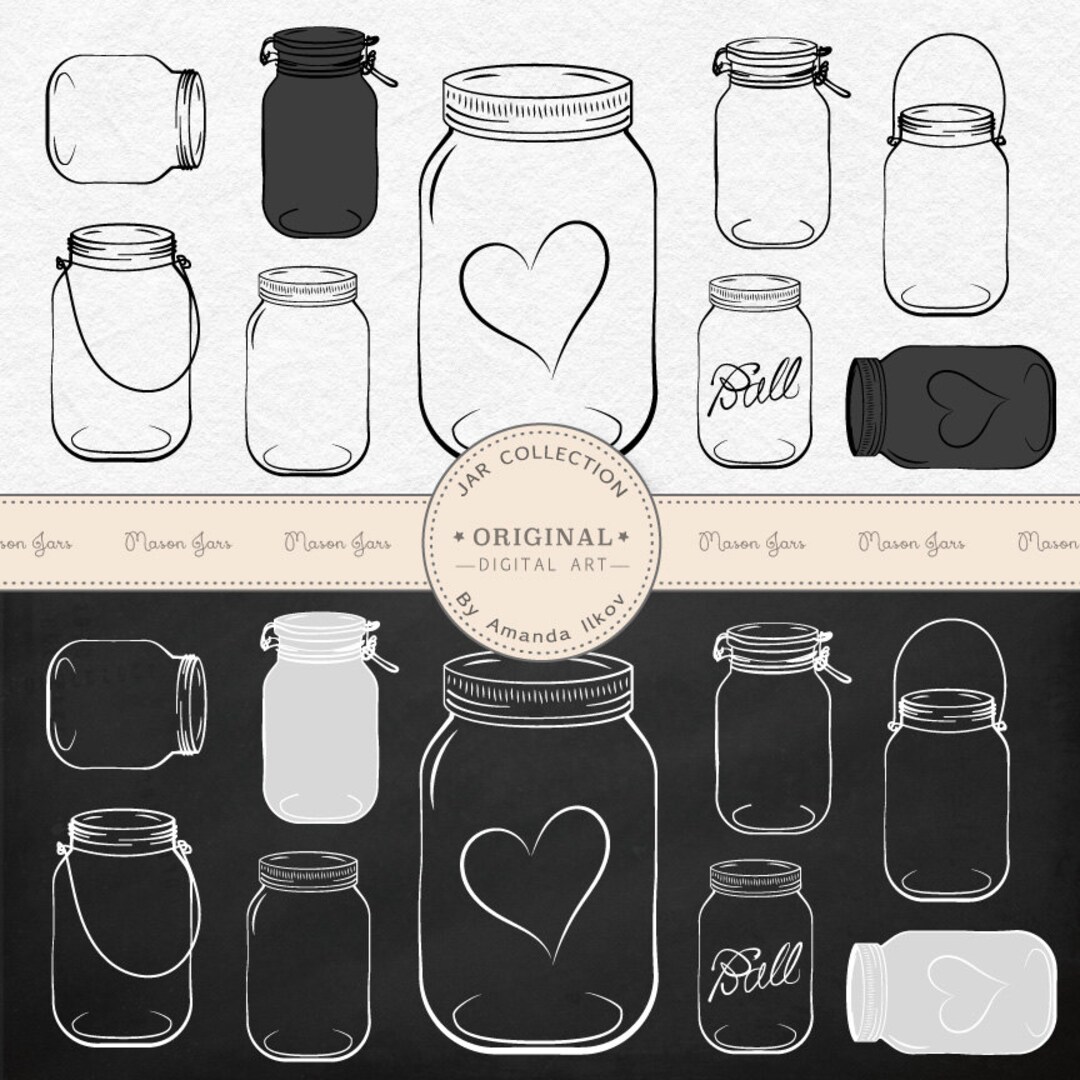 Professional Chalkboard Mason Jar Clip Art / Jar Vectors - Chalk Mason ...