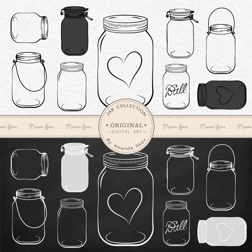 Professional Chalkboard Mason Jar Clip Art / Jar Vectors | Etsy