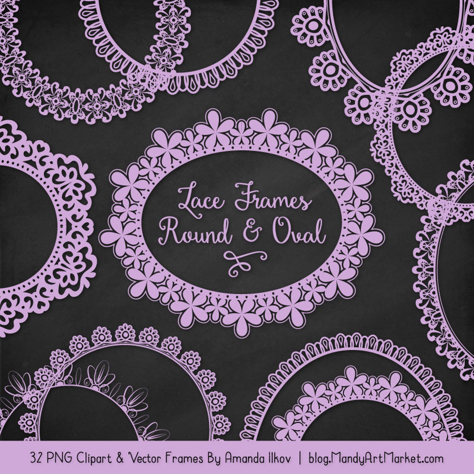 Lavender Round Lace Frames Clipart & Vectors - Lavender Lace Frames ...