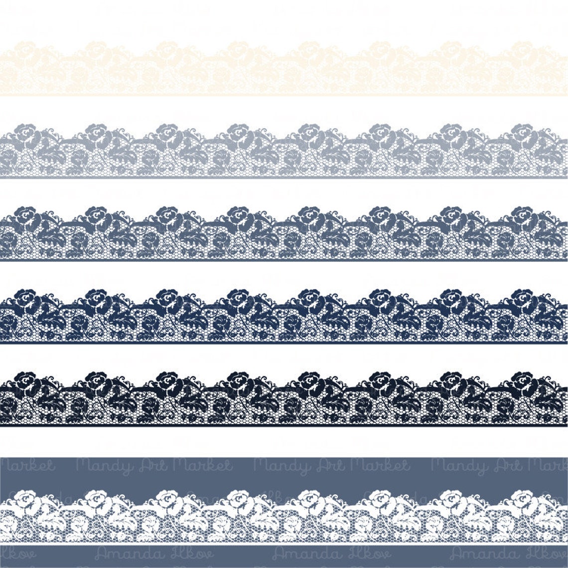 Professional Rose Lace Borders in Navy - Lace Border, Lace Clipart ...