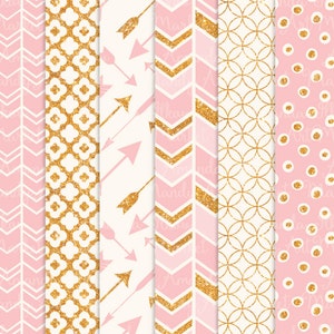 Premium Boho Gold Glitter Digital Paper in Soft Pink - Gold Digital ...