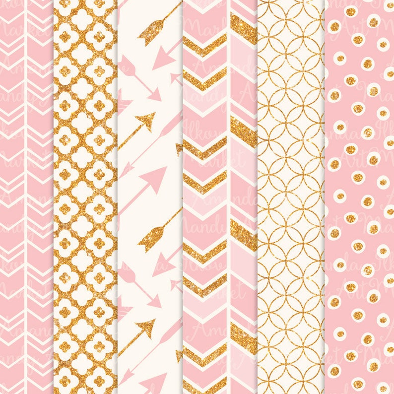 Premium Boho Gold Glitter Digital Paper in Soft Pink - Gold Digital ...