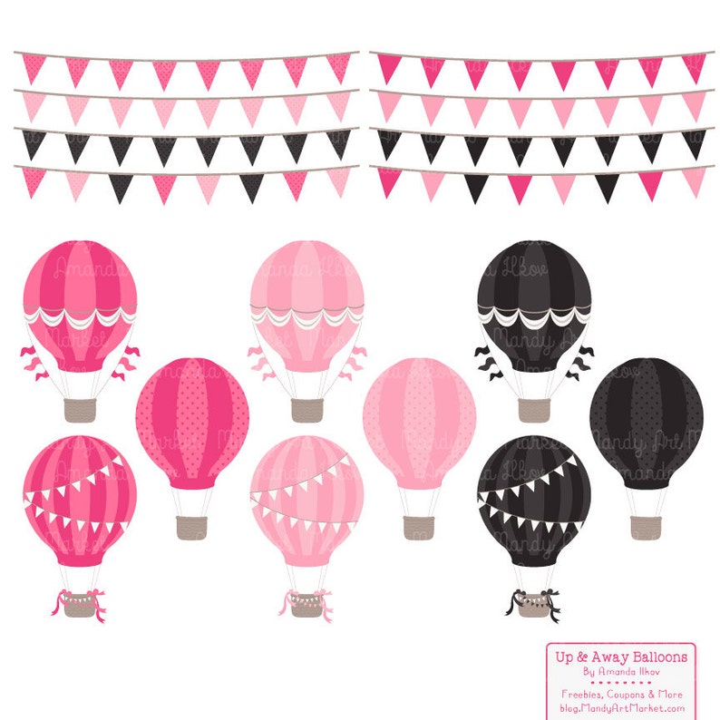 Hot Pink Hot Air Balloons Clipart With Digital Papers Pink - Etsy