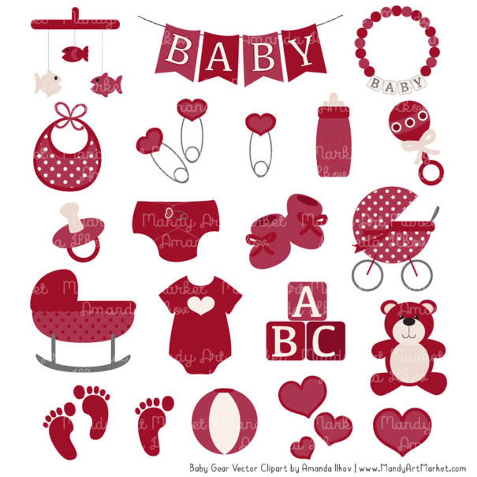 Premium Oh Baby Clipart & Vectors Set in Ruby - Ruby Red Baby Clipart ...
