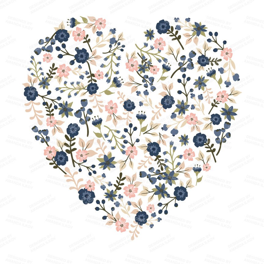 Professional Floral Heart Clipart & Vectors Floral Heart - Etsy