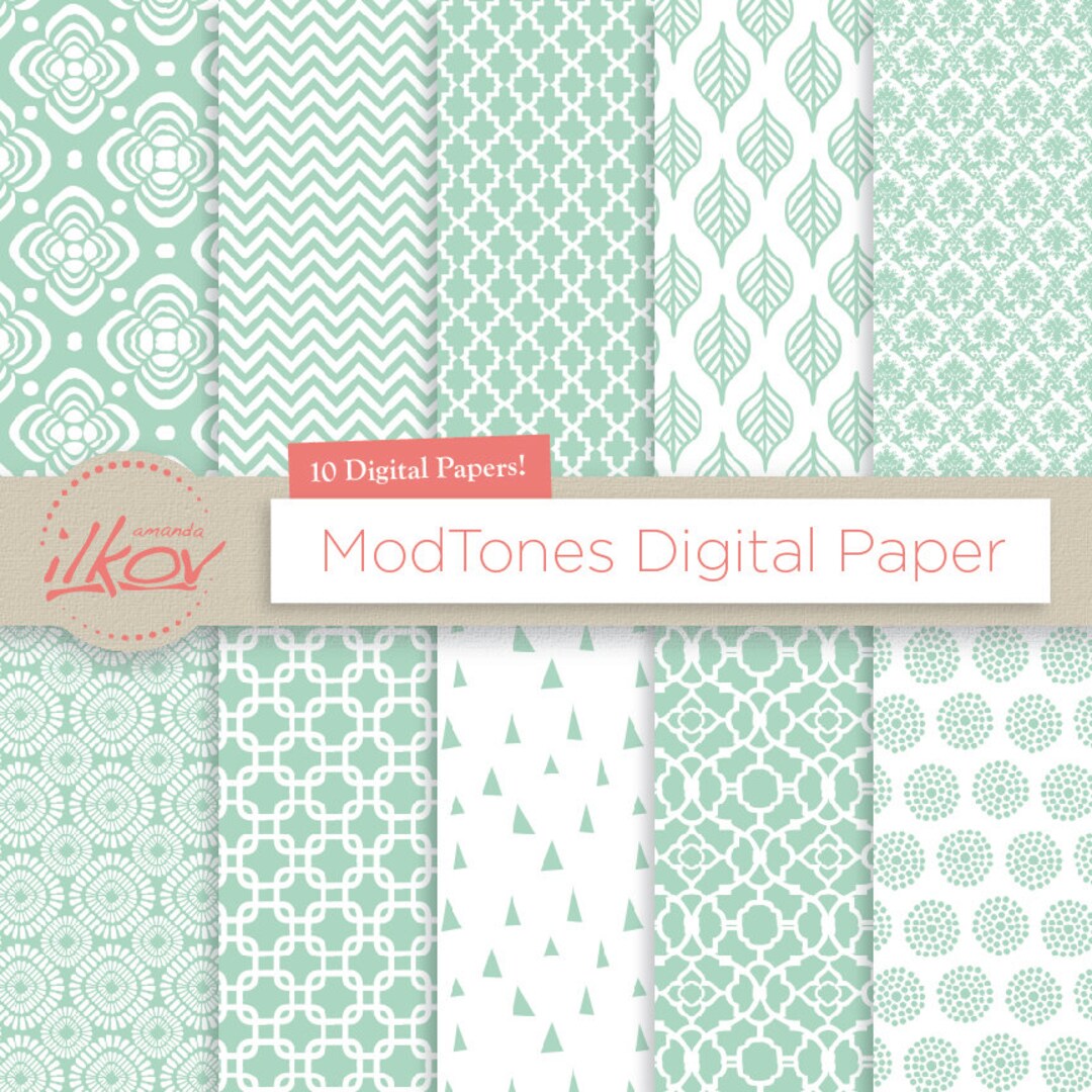 Modern Digital Paper in Pantone Hemlock for Scrapbooking, Crafting and ...