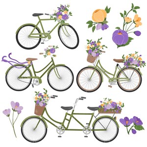 Emma Floral Bicycle Clipart & Vectors in Crocus Purple Bicycles, Spring ...