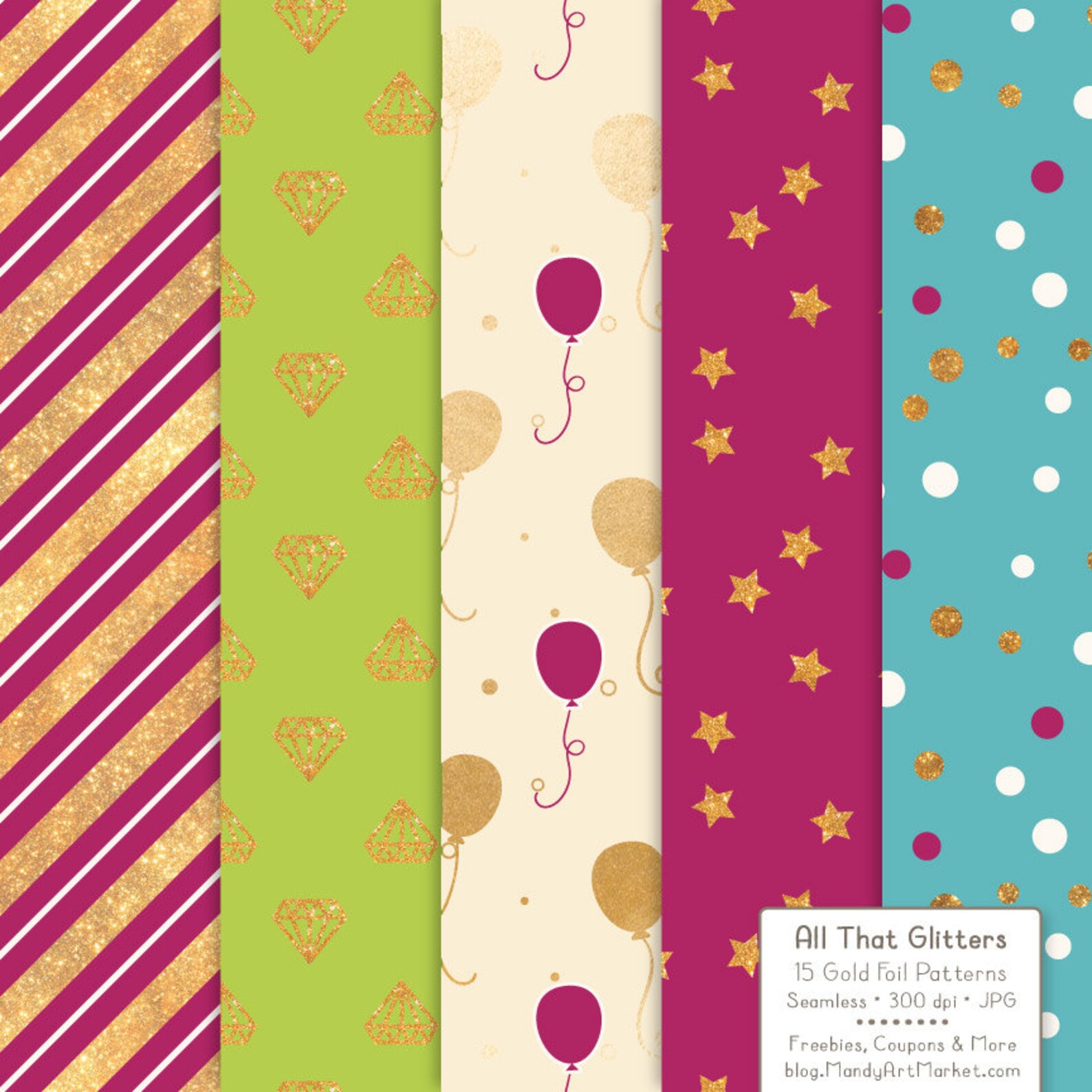 Celebrate Gold Foil Digital Papers in Bohemian - Party Patterns, Party ...