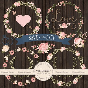 Premium Wedding Floral Clipart & Vectors - Navy and Blush Wedding ...