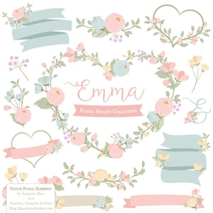 Emma Floral Heart Clipart & Vectors in Grandmas Garden - Pastel Flowers ...