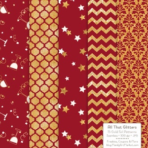 Premium Gold Foil Ruby Red Digital Papers - Party Patterns, Party ...