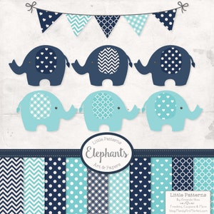 Premium Elephant Clipart, Vectors & Digital Papers in Oceana - Blue ...