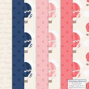 Navy & Blush Hot Air Balloons Clipart With Digital Papers Navy and Pink ...