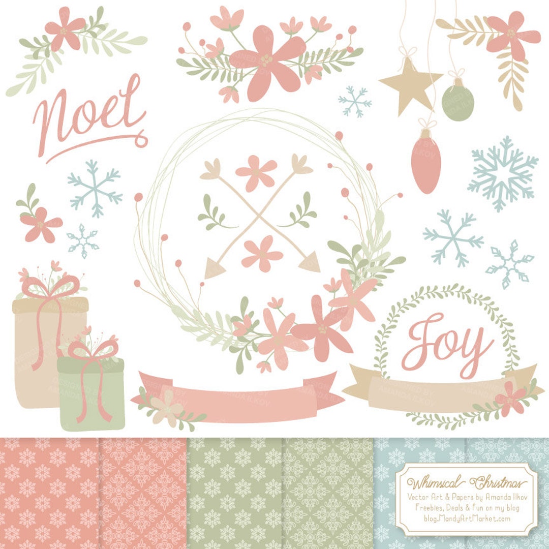 Premium Pastel Christmas Clip Art & Christmas Digital Papers Set ...
